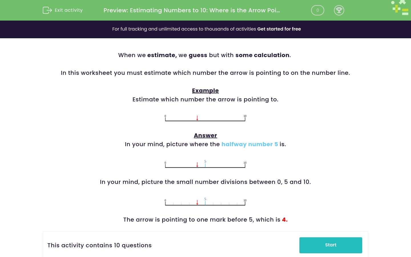 Estimate the Position of Numbers Up to 10 on a Number Line Worksheet ...