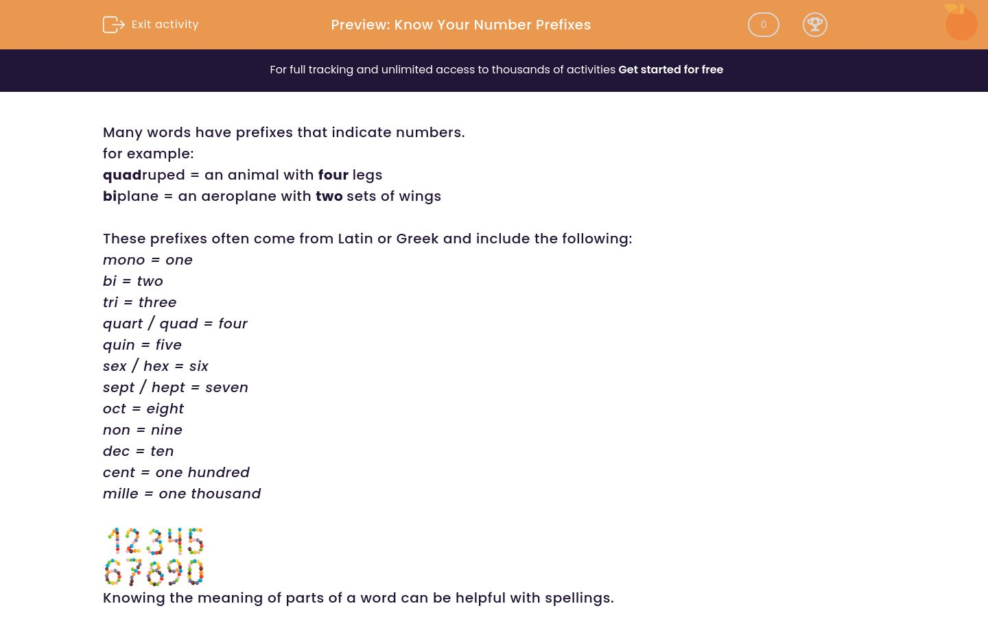 Know Your Number Prefixes Worksheet - EdPlace