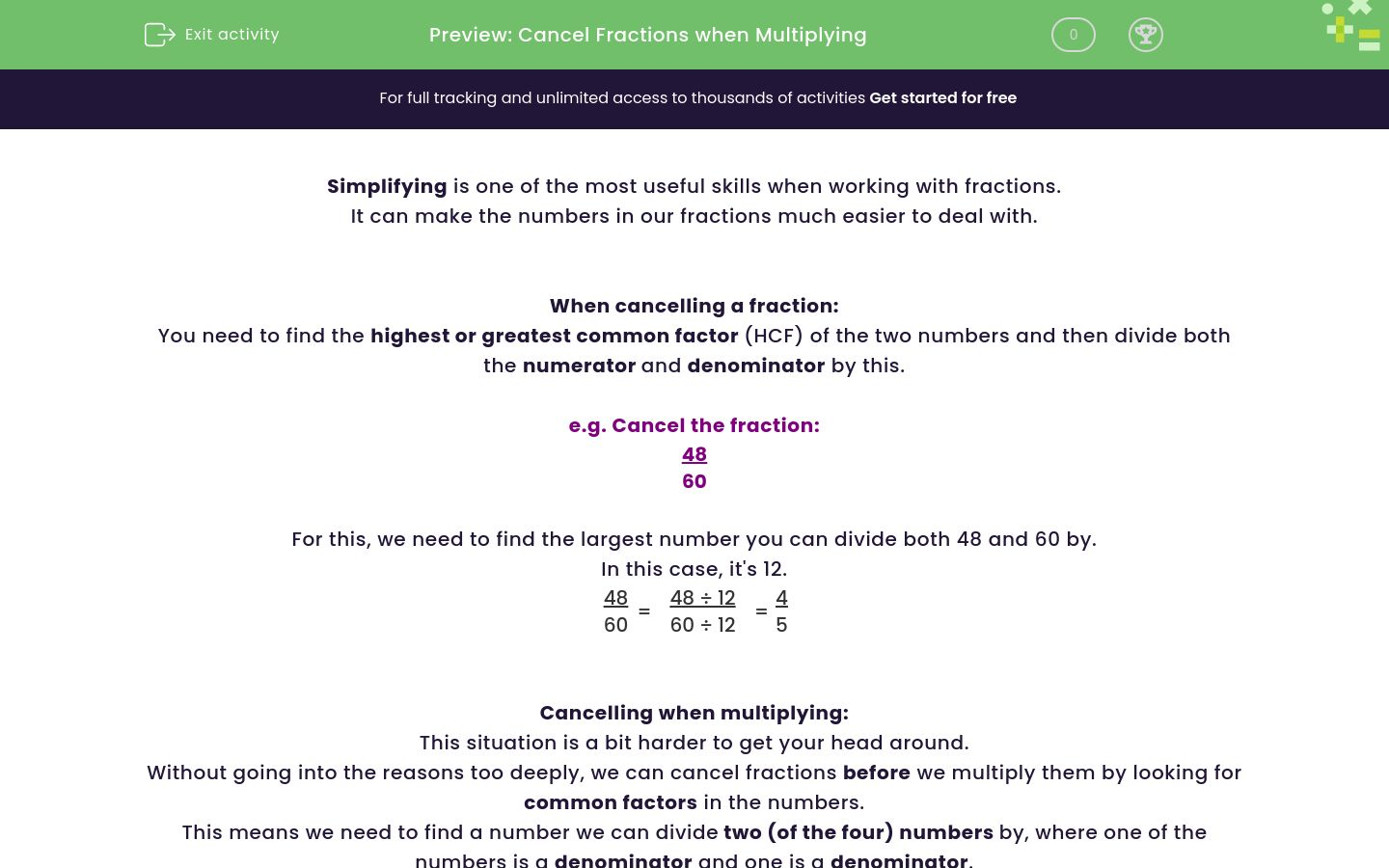 Cancel Fractions when Multiplying Worksheet - EdPlace
