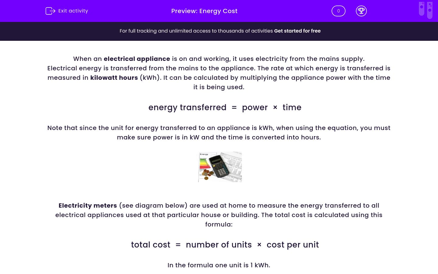 Use Kilowatt Hours and Calculate Energy Cost Worksheet - EdPlace