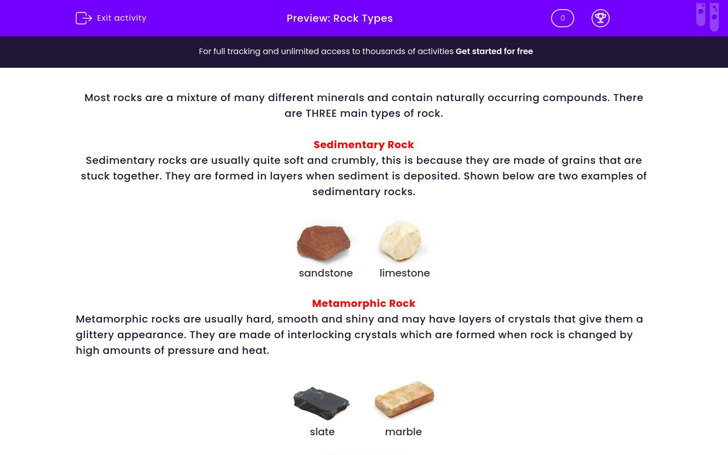 Explore Different Types of Rock Worksheet - EdPlace