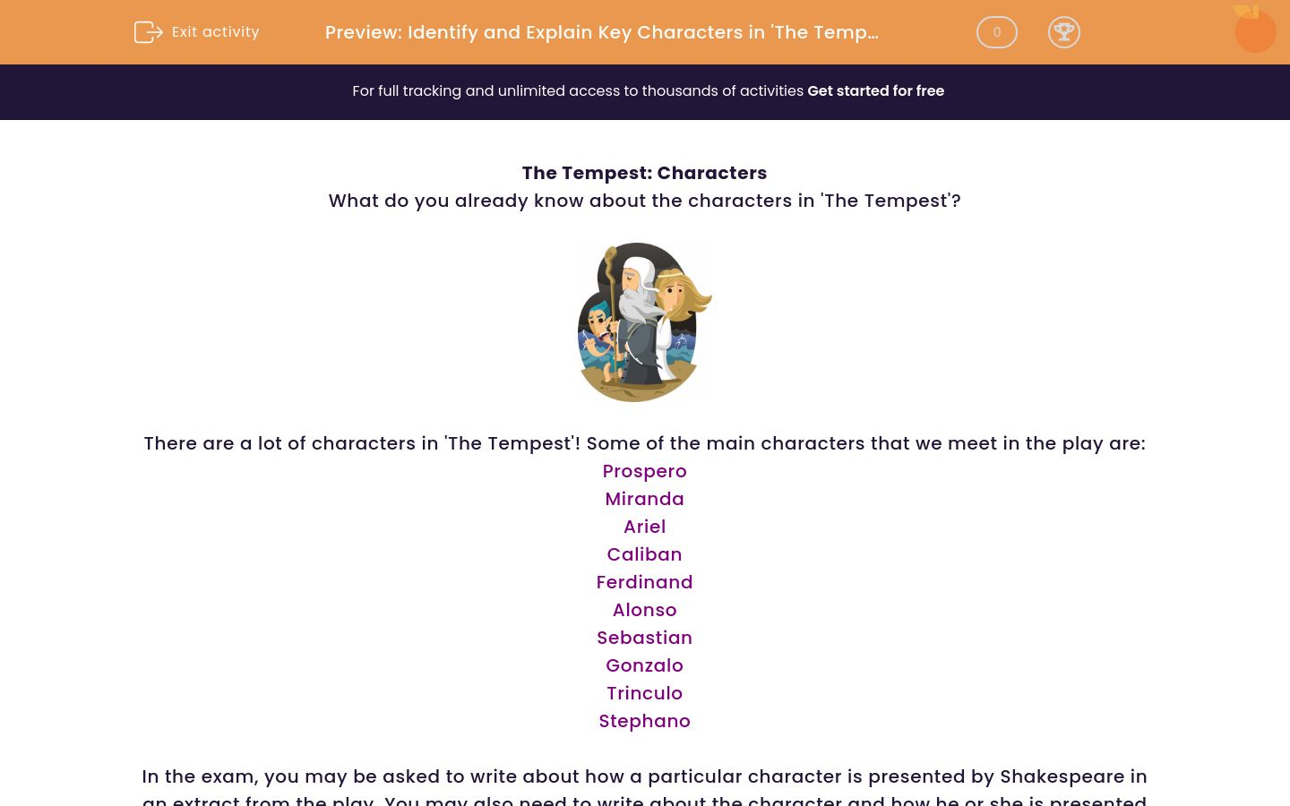 Identify and Explain Key Characters in 'The Tempest' Worksheet - EdPlace