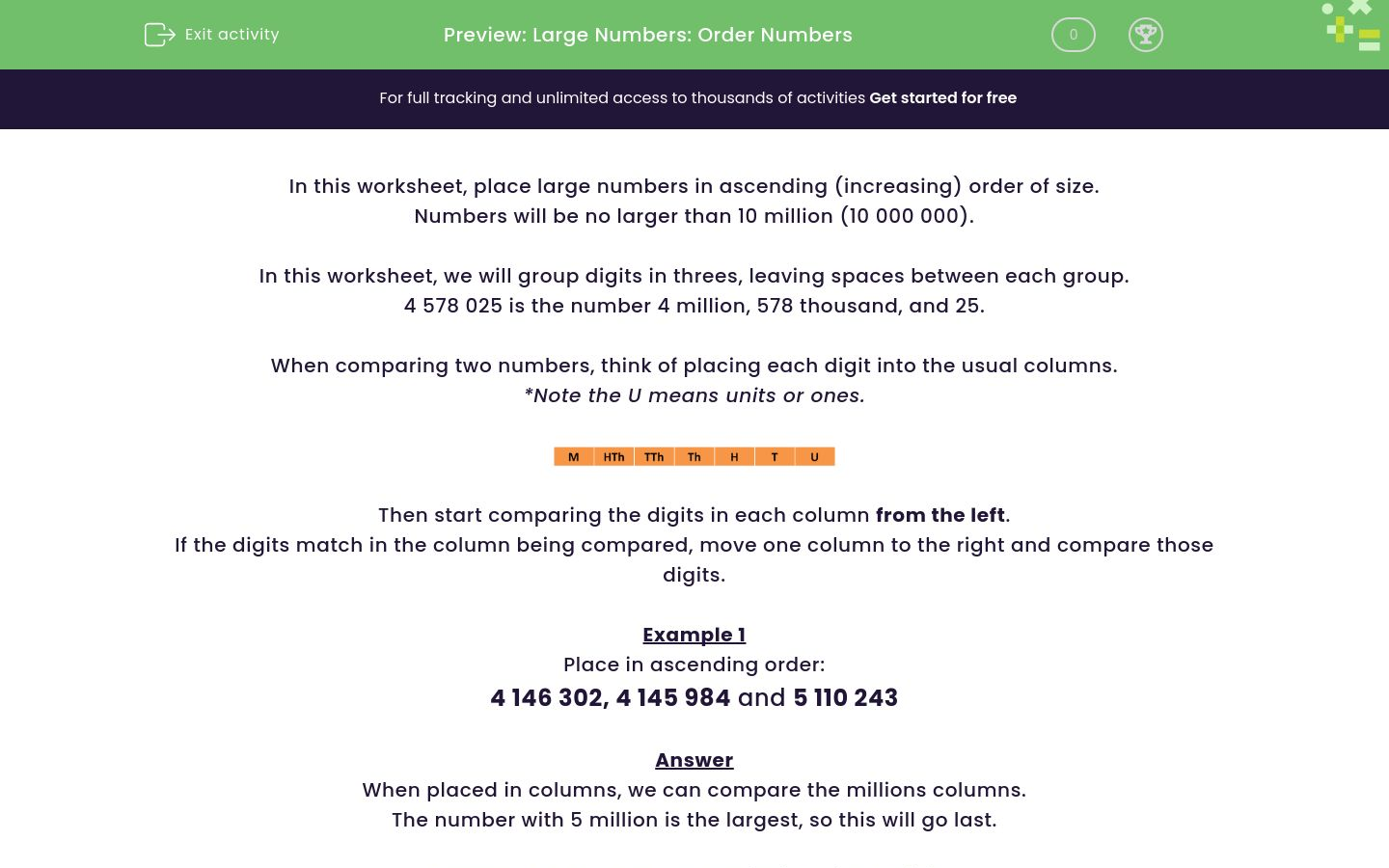 Understand How to Order Large Numbers Worksheet - EdPlace