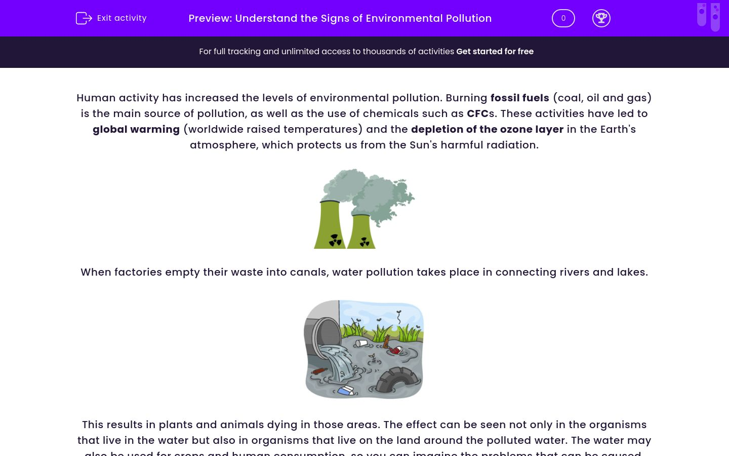 Understand the Signs of Environmental Pollution Worksheet - EdPlace