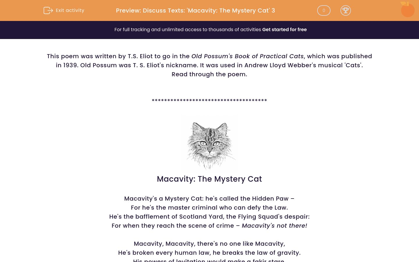 Explore the Text of 'Macavity: The Mystery Cat' Worksheet - EdPlace