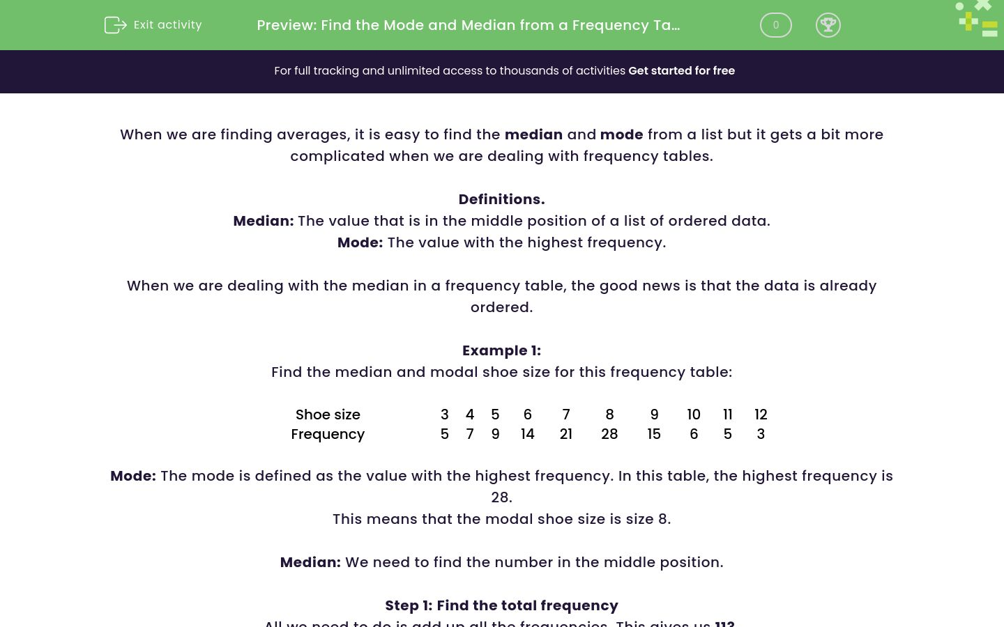 Find the Mode and Median from a Frequency Table Worksheet - EdPlace