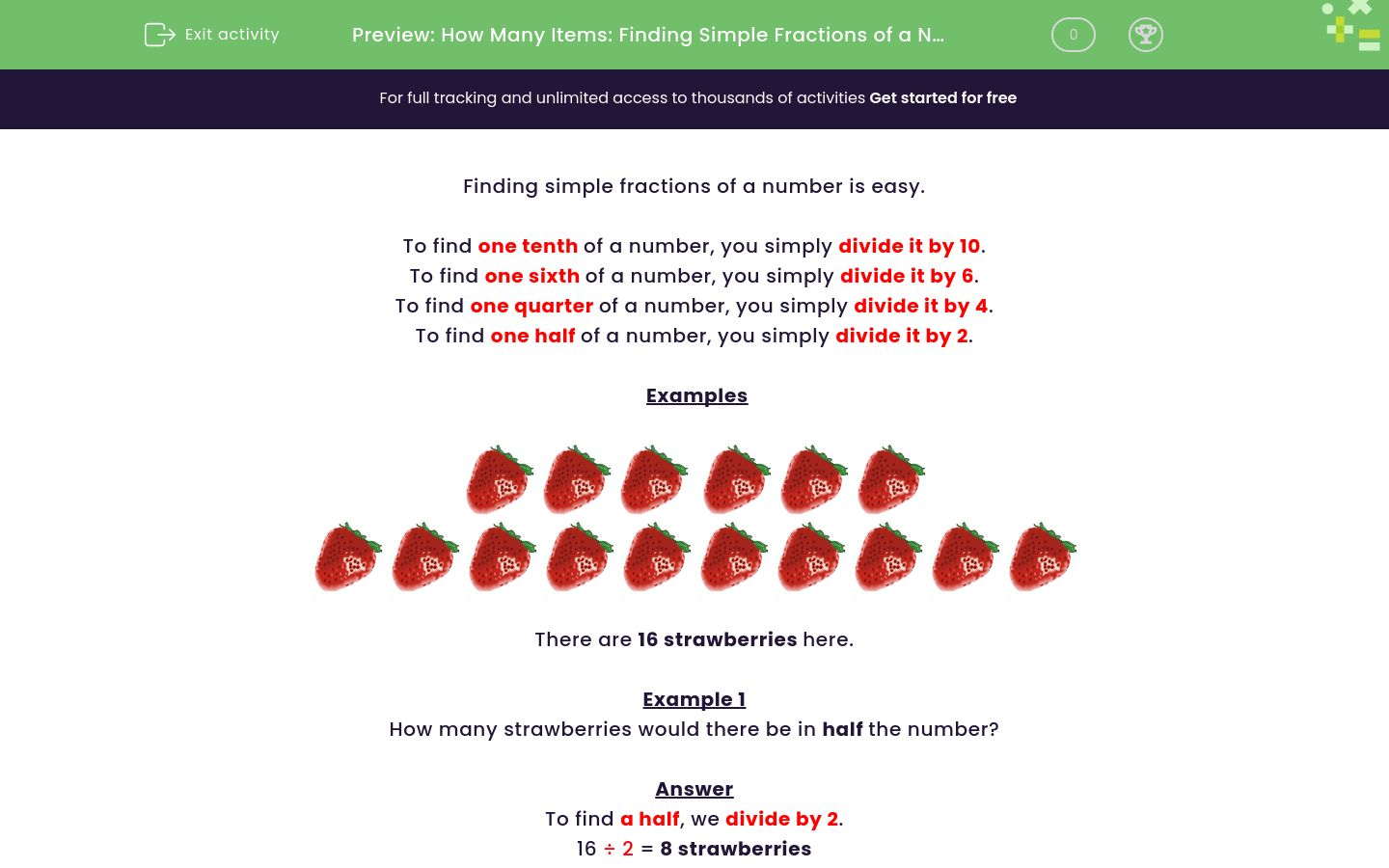 Find Simple Fractions of a Number Worksheet - EdPlace