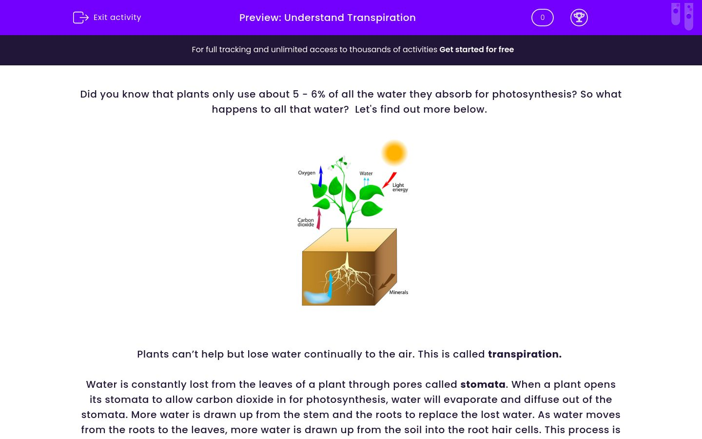 Understand Transpiration Worksheet - EdPlace