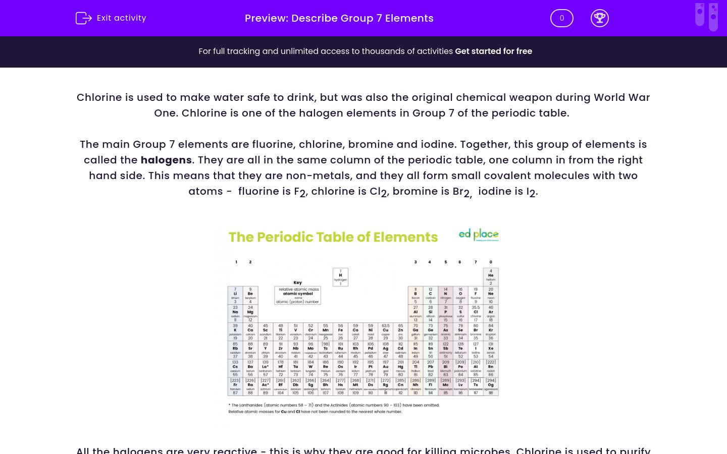 Describe Group 7 Elements Worksheet - EdPlace