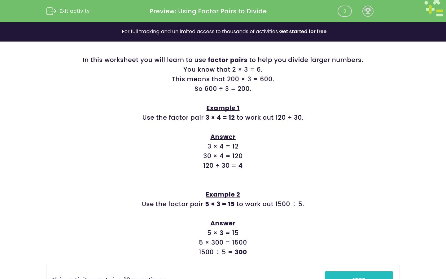 Use Factor Pairs to Solve Division Problems Worksheet - EdPlace