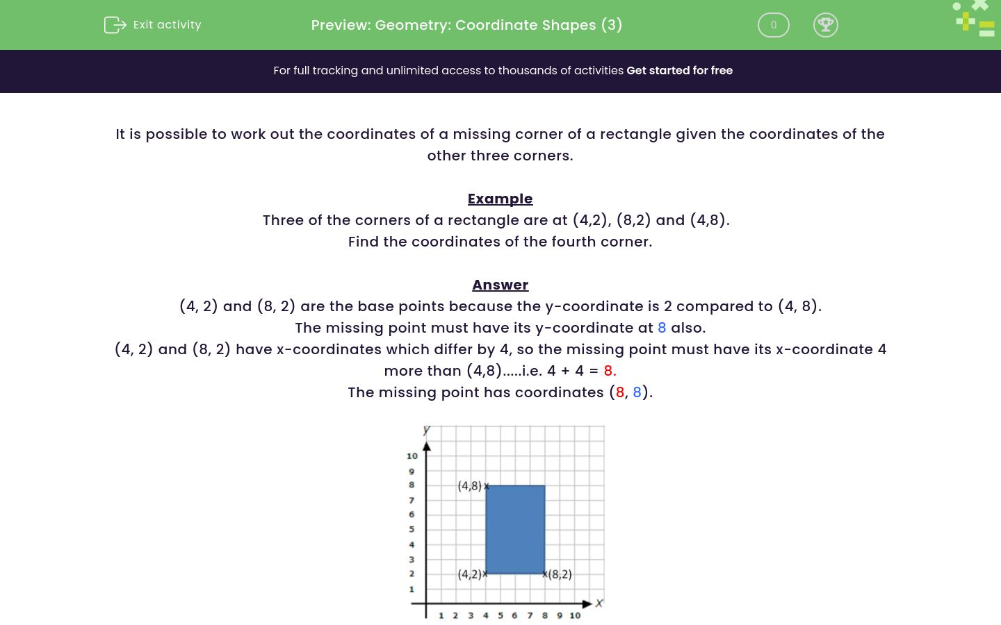 Find Missing Coordinates of a Rectangle Worksheet - EdPlace