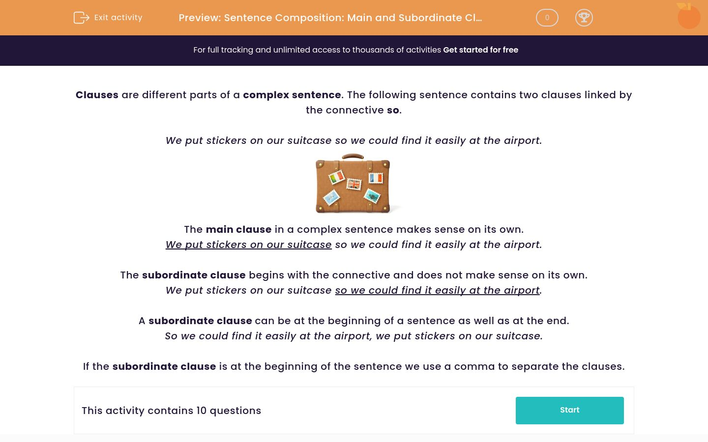 Identify Main and Subordinate Clauses Worksheet - EdPlace