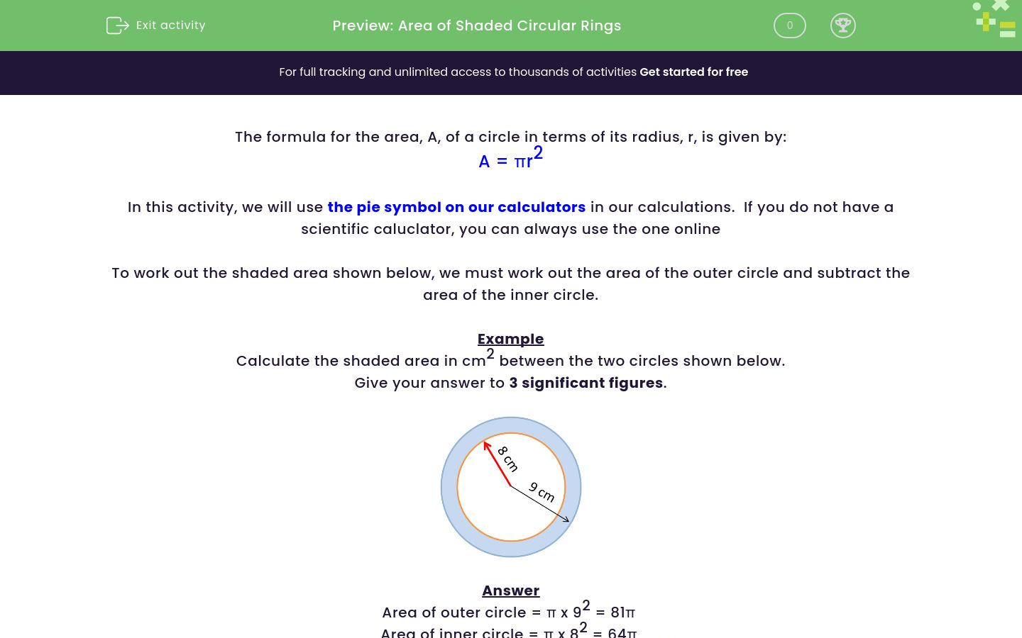 Find the Area of Shaded Circular Rings Worksheet - EdPlace