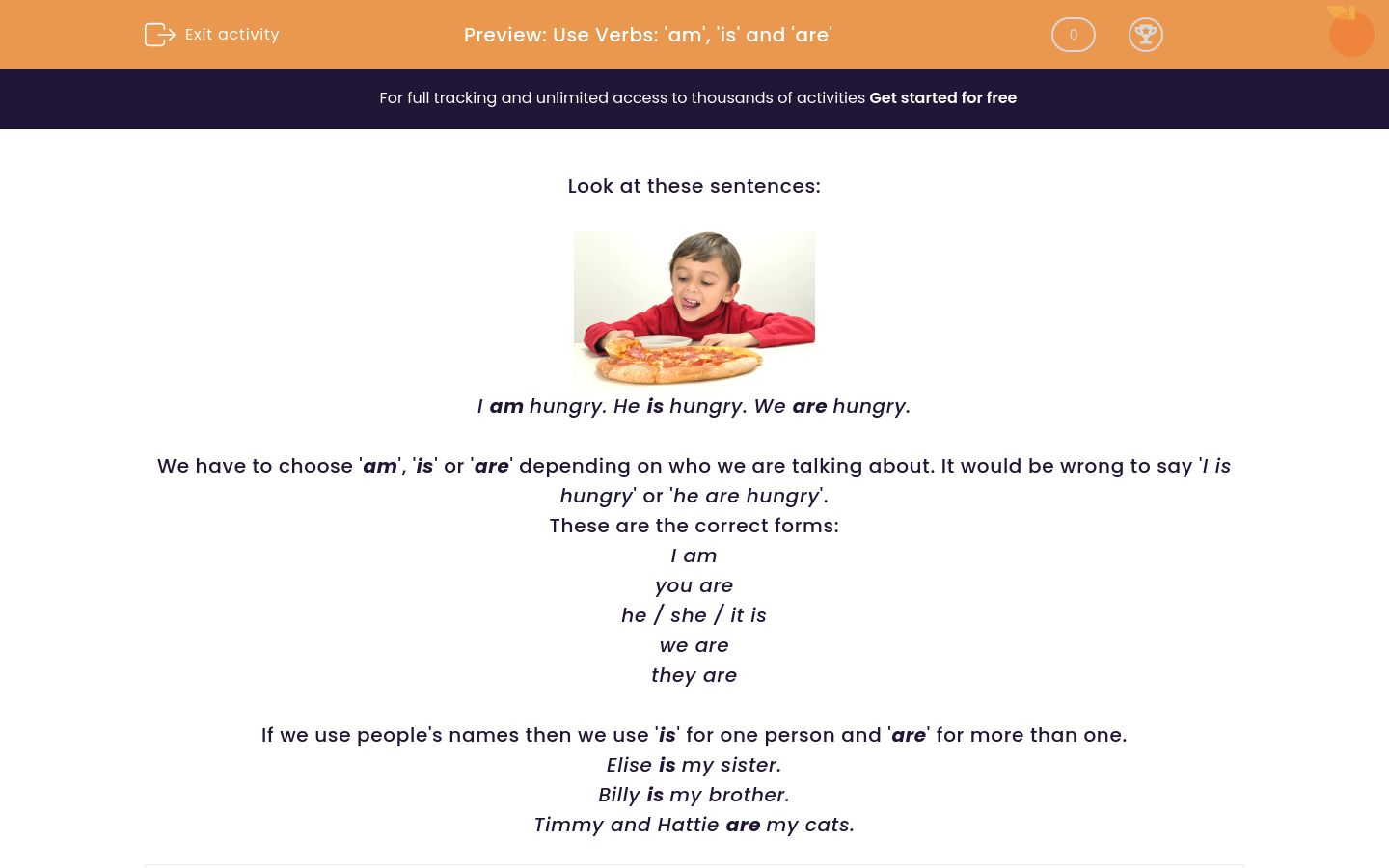 Use Verbs: 'am', 'is' and 'are' Worksheet - EdPlace