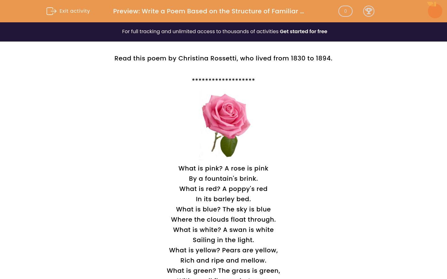 Write a Poem Based on the Structure of Familiar Poetry Worksheet - EdPlace