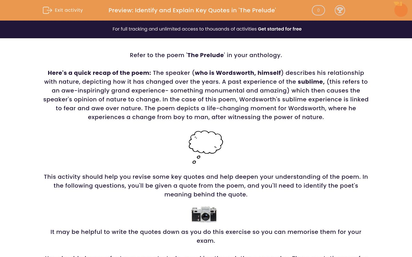 Identify and Explain Key Quotes in 'The Prelude' Worksheet - EdPlace