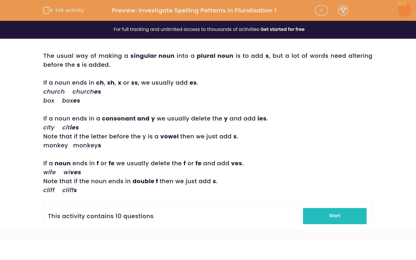 Investigate Spelling Patterns in Pluralisation Worksheet - EdPlace