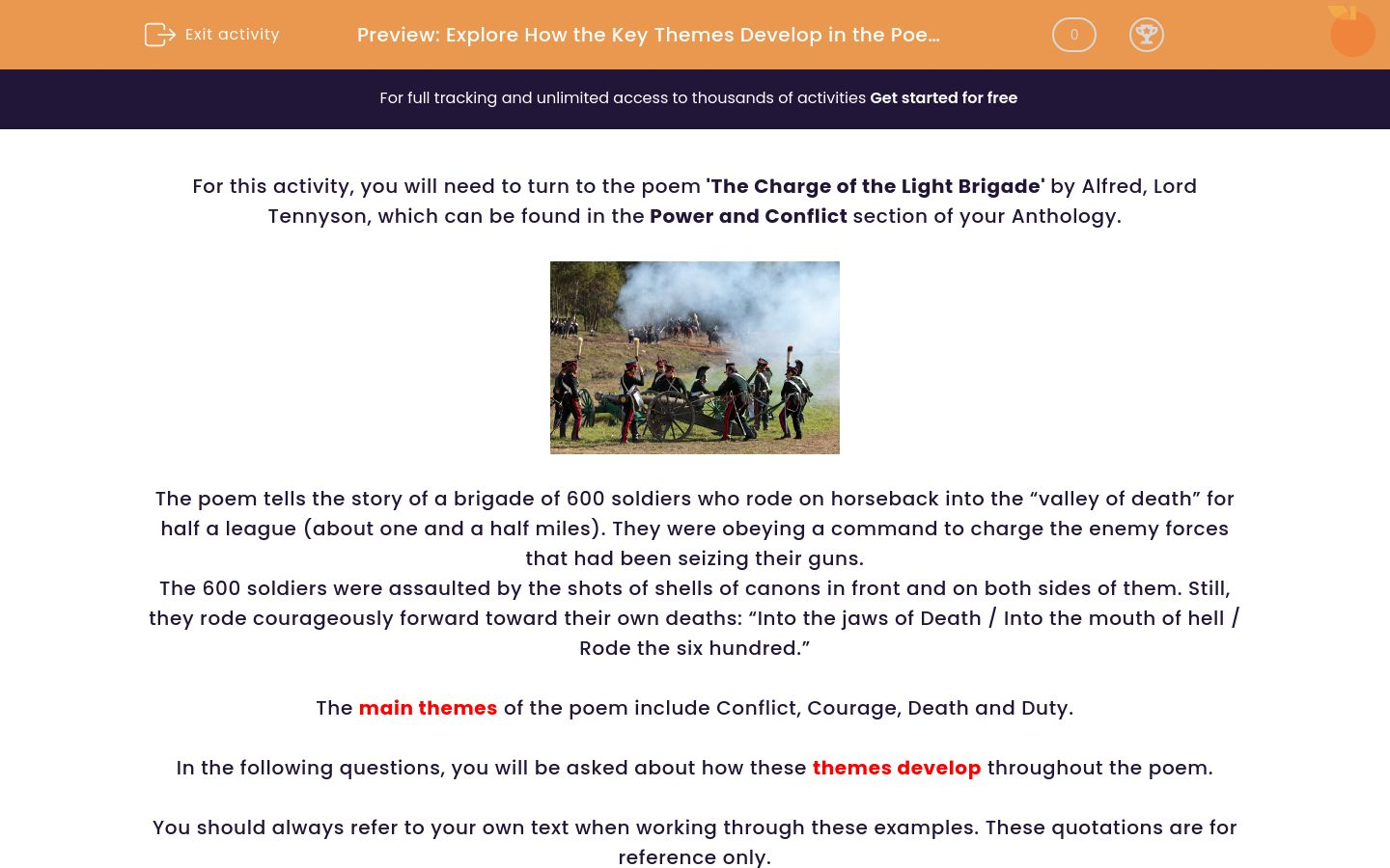 Explore How the Key Themes Develop in the Poem 'The Charge of the Light ...