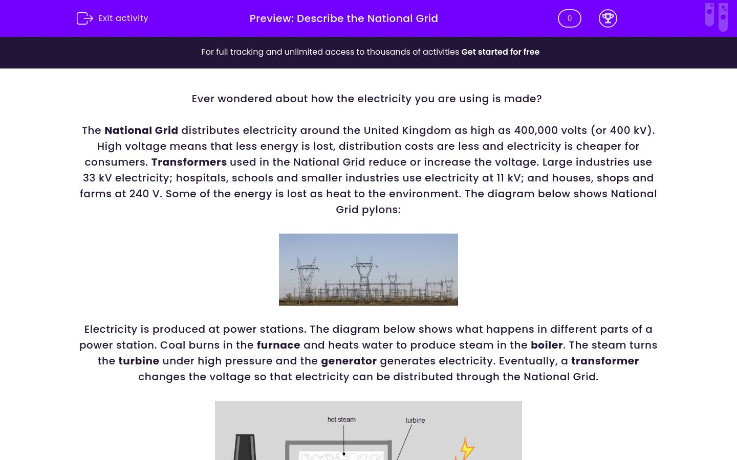 Describe the National Grid Worksheet - EdPlace