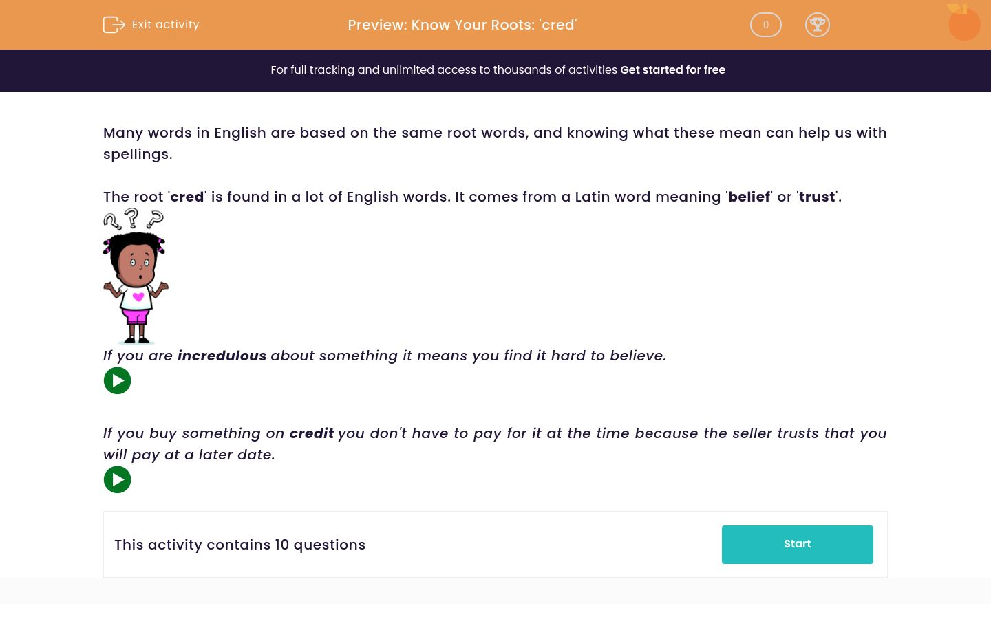 Know Your Roots: 'cred' Worksheet - EdPlace