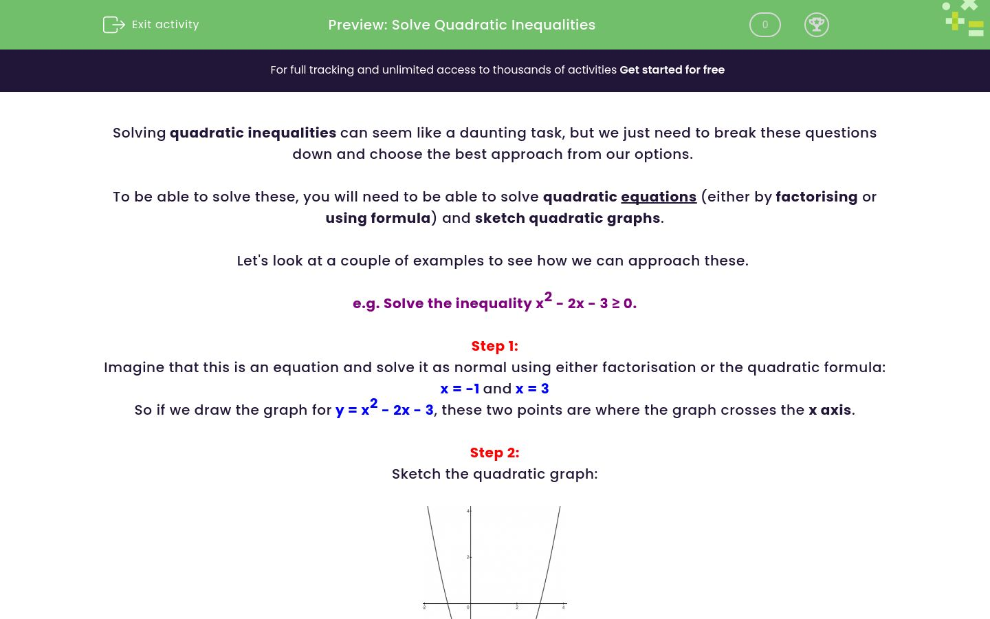 Solve Quadratic Inequalities Worksheet - EdPlace