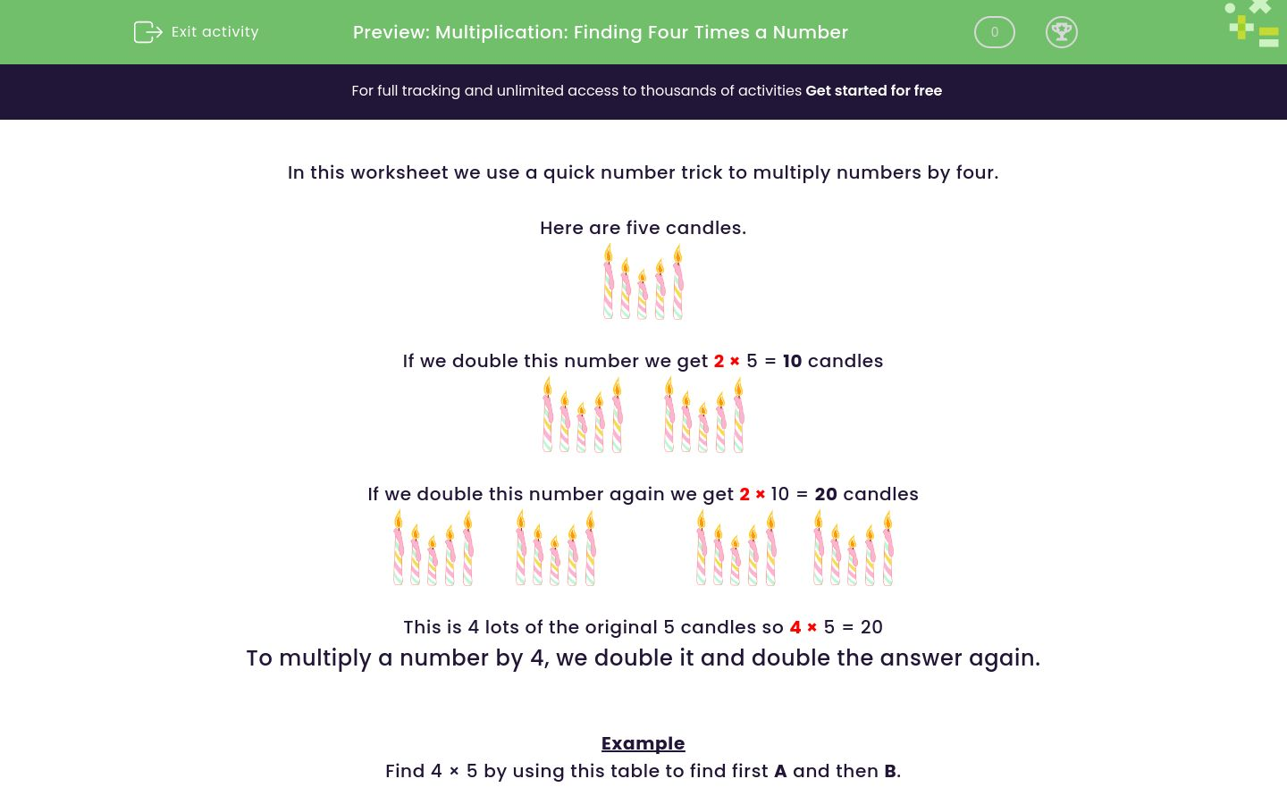 Use Double and Double Again To Solve Multiplications Worksheet - EdPlace