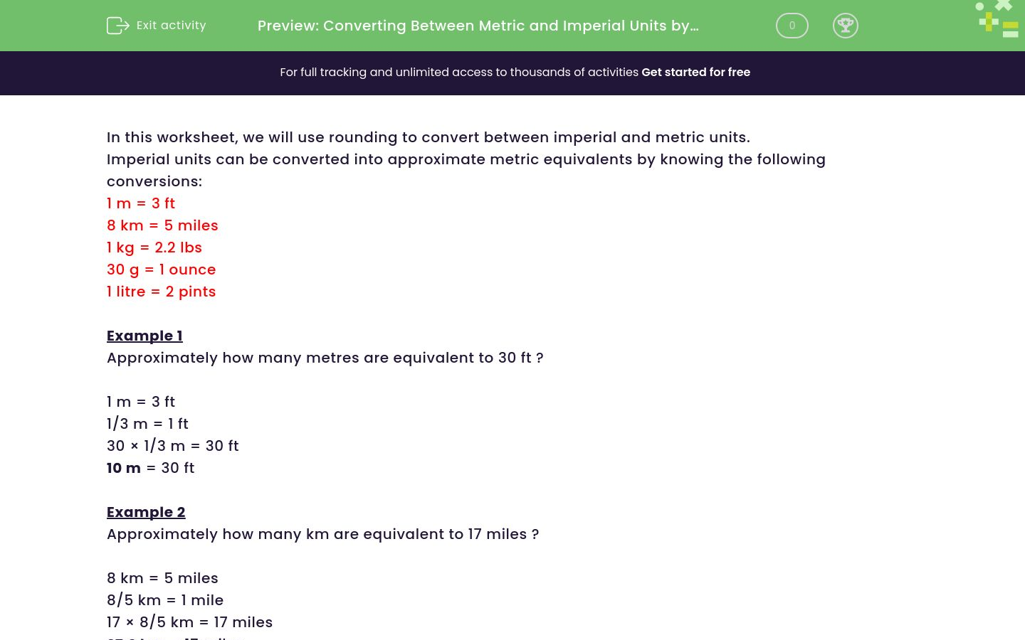Convert Between Metric and Imperial Units Worksheet - EdPlace