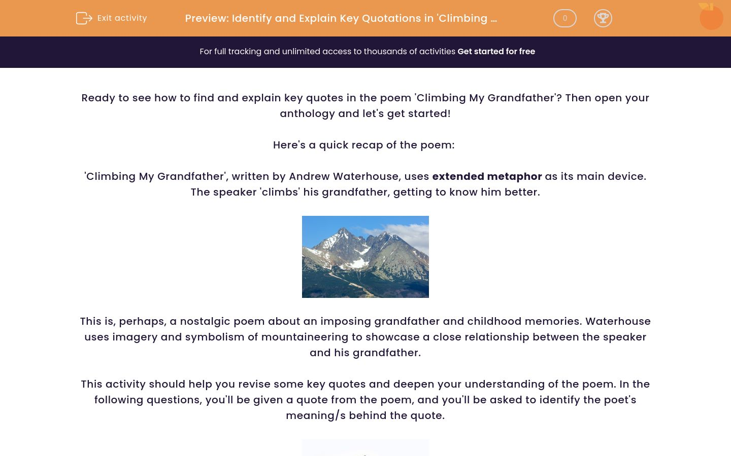 Identify and Explain Key Quotations in 'Climbing My Grandfather ...