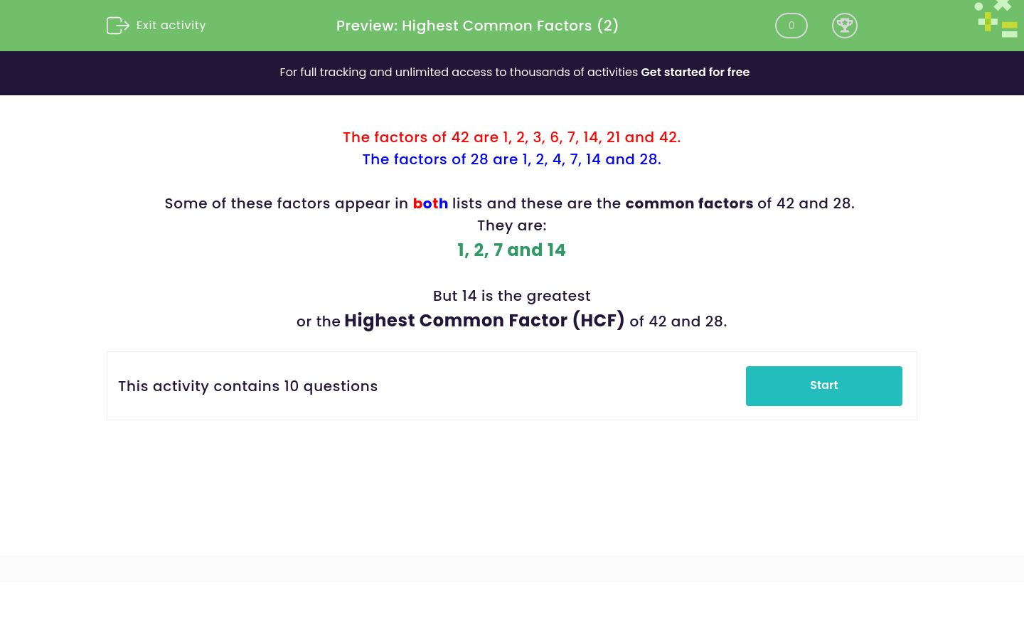 Find the Highest Common Factor of Two Numbers Worksheet - EdPlace