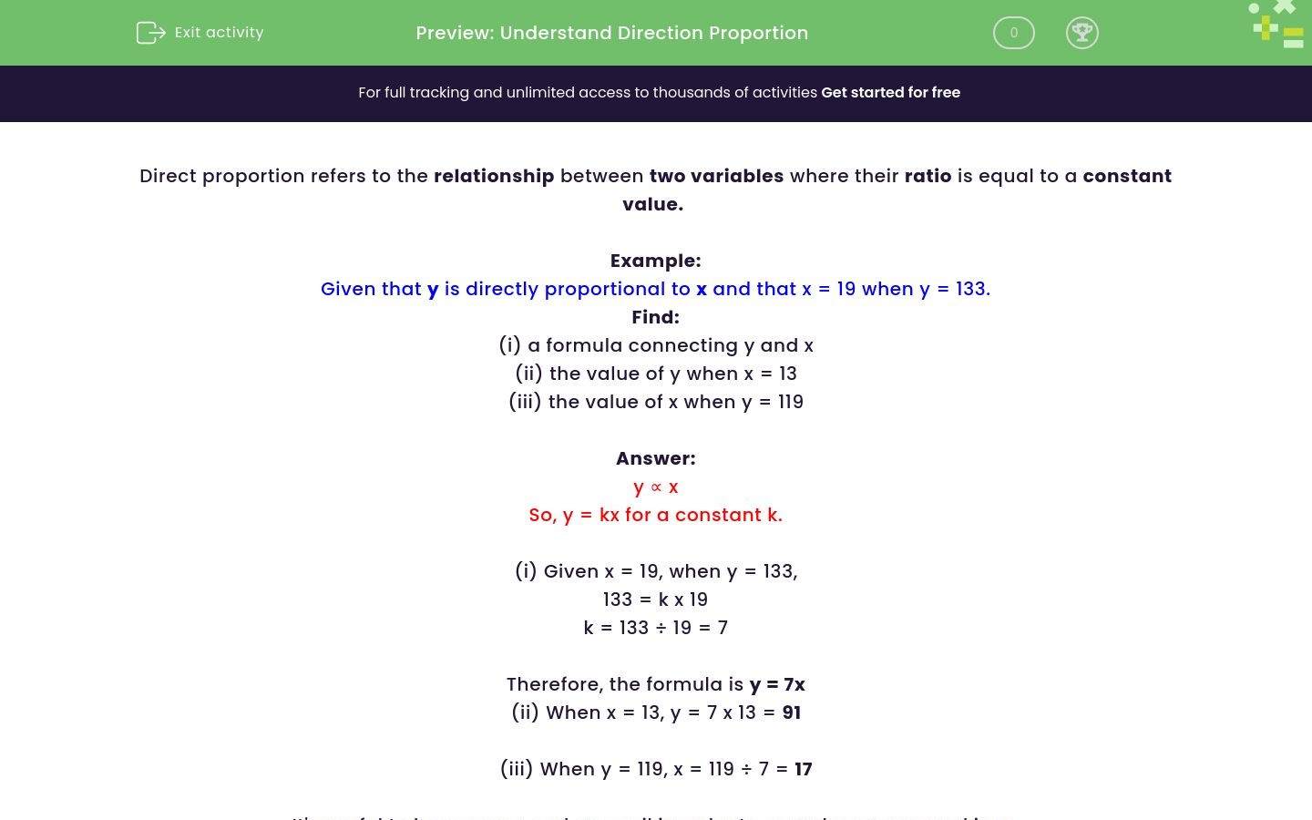 Understand Direct Proportion Using Indices Worksheet - EdPlace