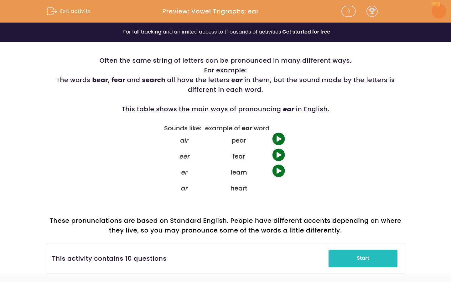 Recognise the Vowel Trigraph: ear Worksheet - EdPlace
