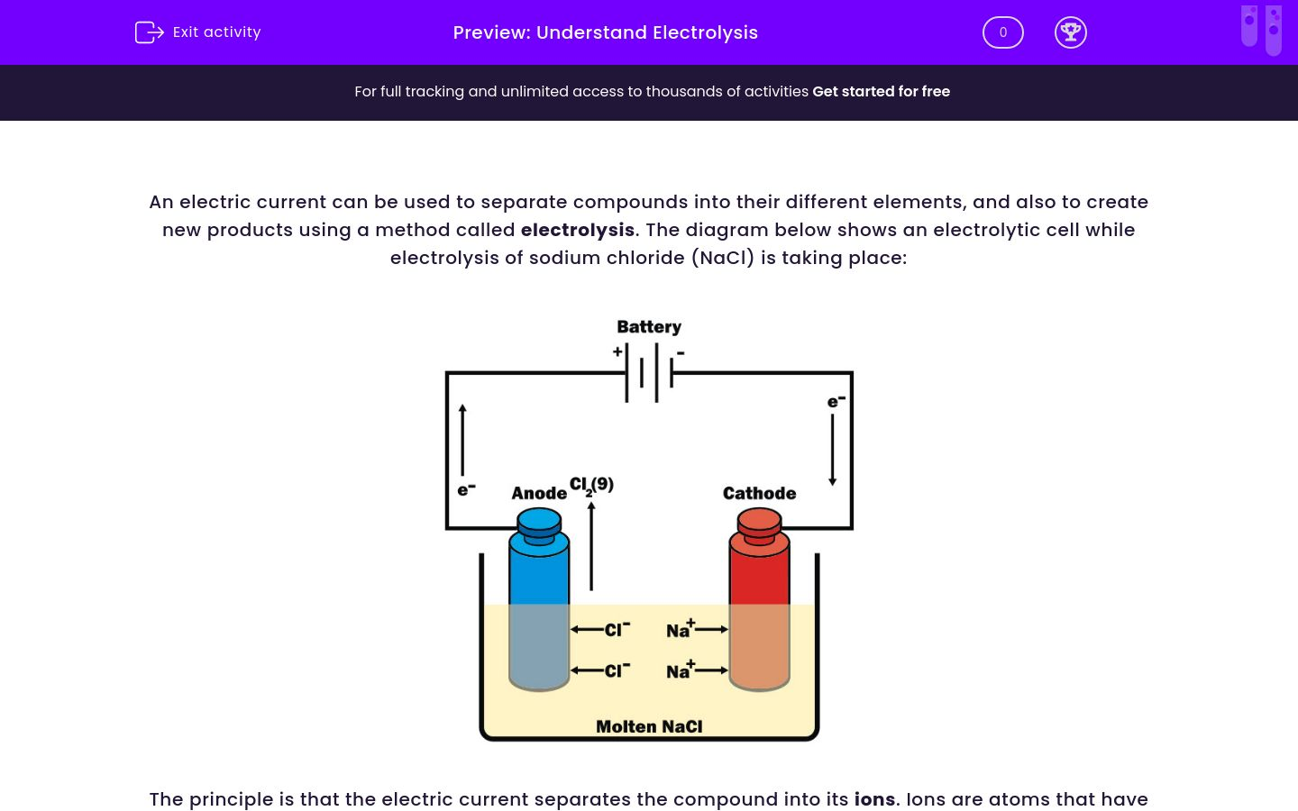 Understand Electrolysis Worksheet - EdPlace