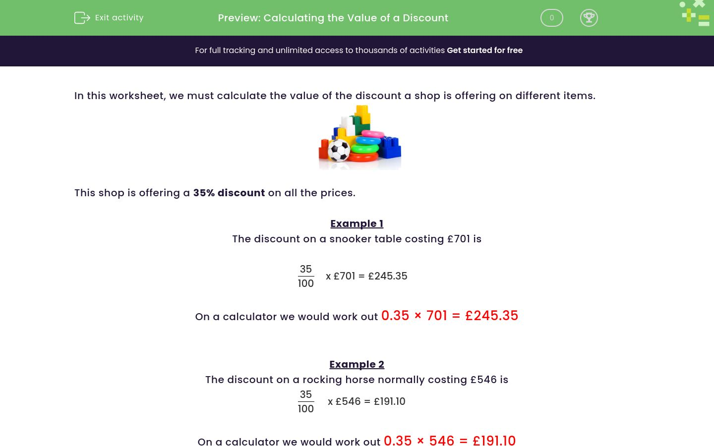 Calculate the Value of a Discount Worksheet - EdPlace