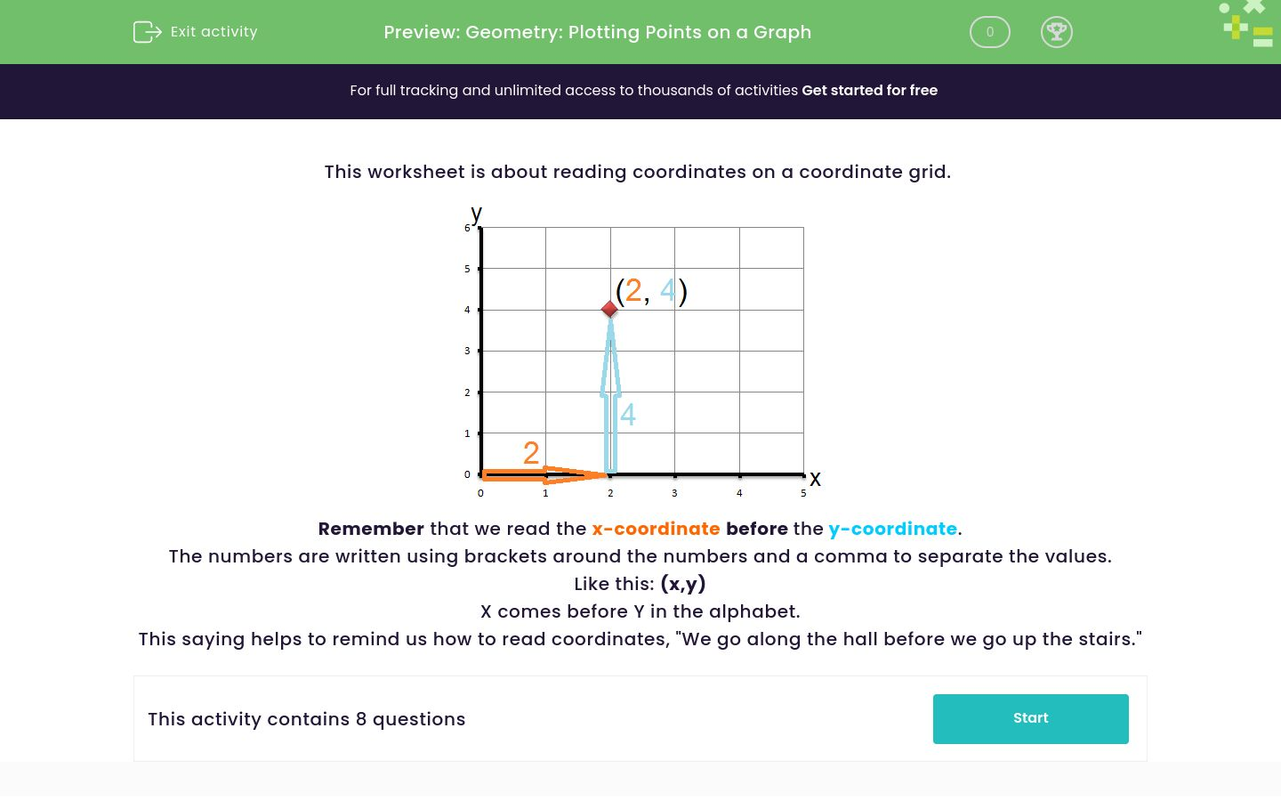 Read Coordinates On a Graph Worksheet - EdPlace