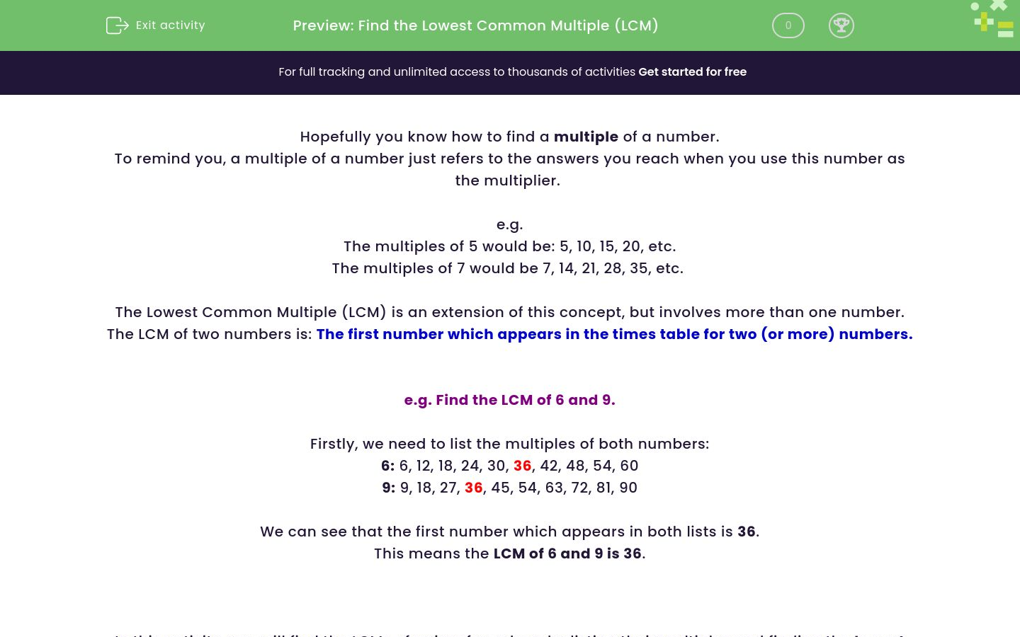 Find the Lowest Common Multiple (LCM) Worksheet - EdPlace