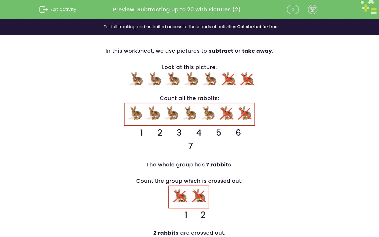 Practise Subtracting Numbers Up to 20 Using Pictures Worksheet - EdPlace