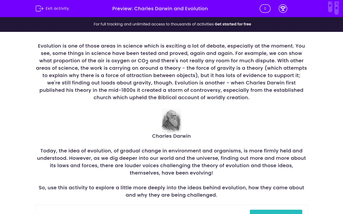 Study Charles Darwin and Evolution Worksheet - EdPlace