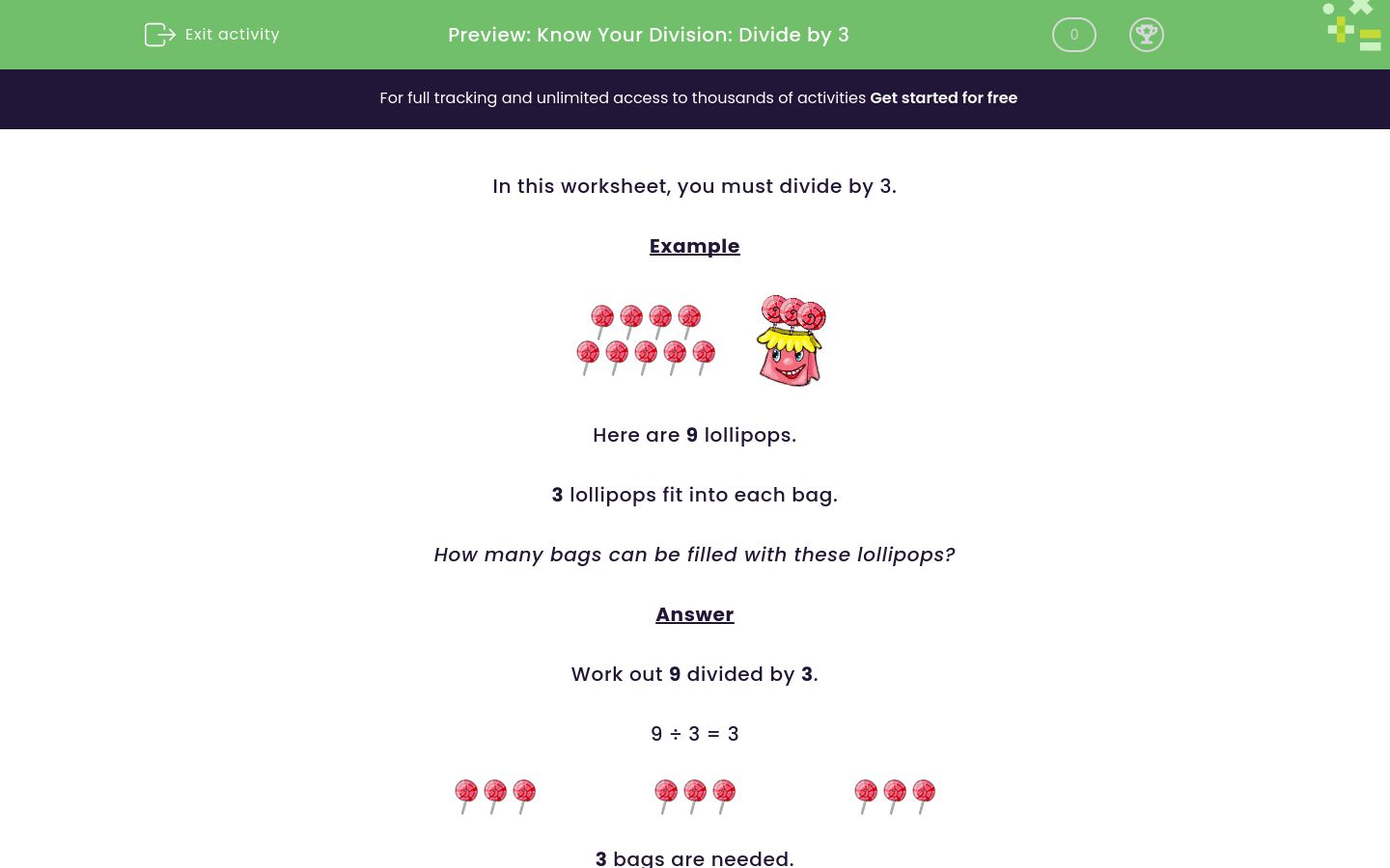 Divide Numbers by 3 Worksheet - EdPlace