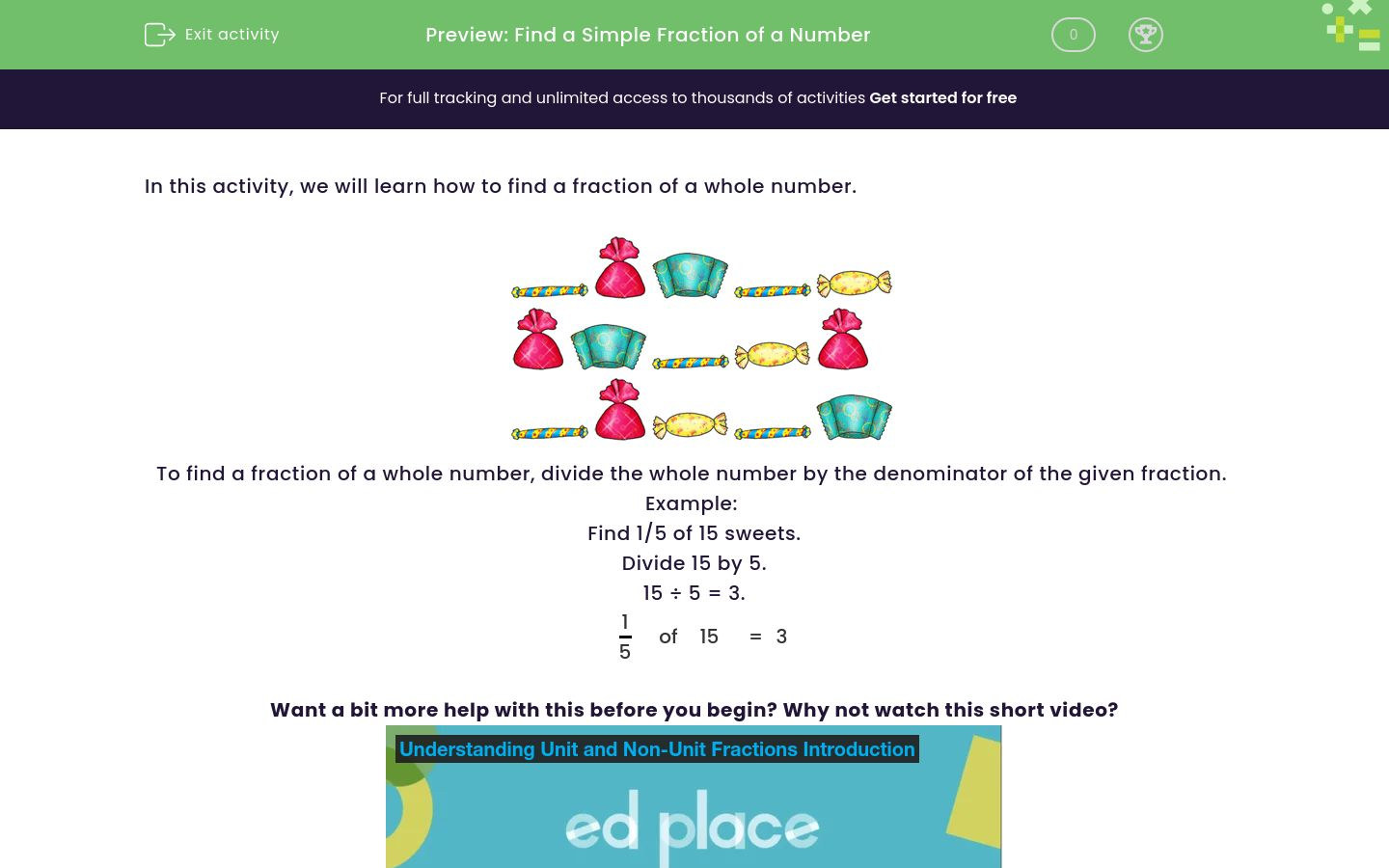 Find a Simple Fraction of a Number Worksheet - EdPlace