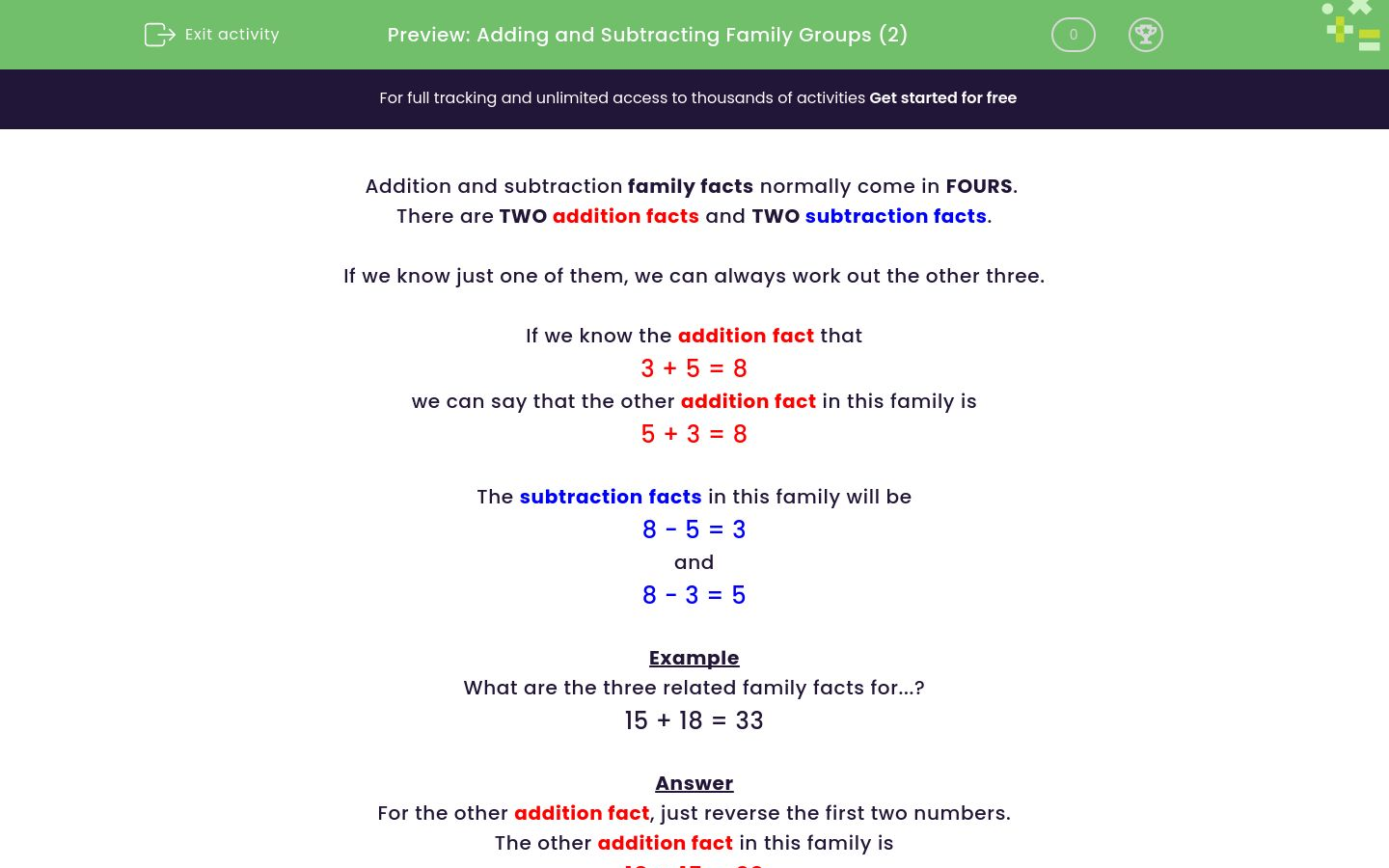 Practise Using Addition and Subtraction Family Groups Worksheet - EdPlace