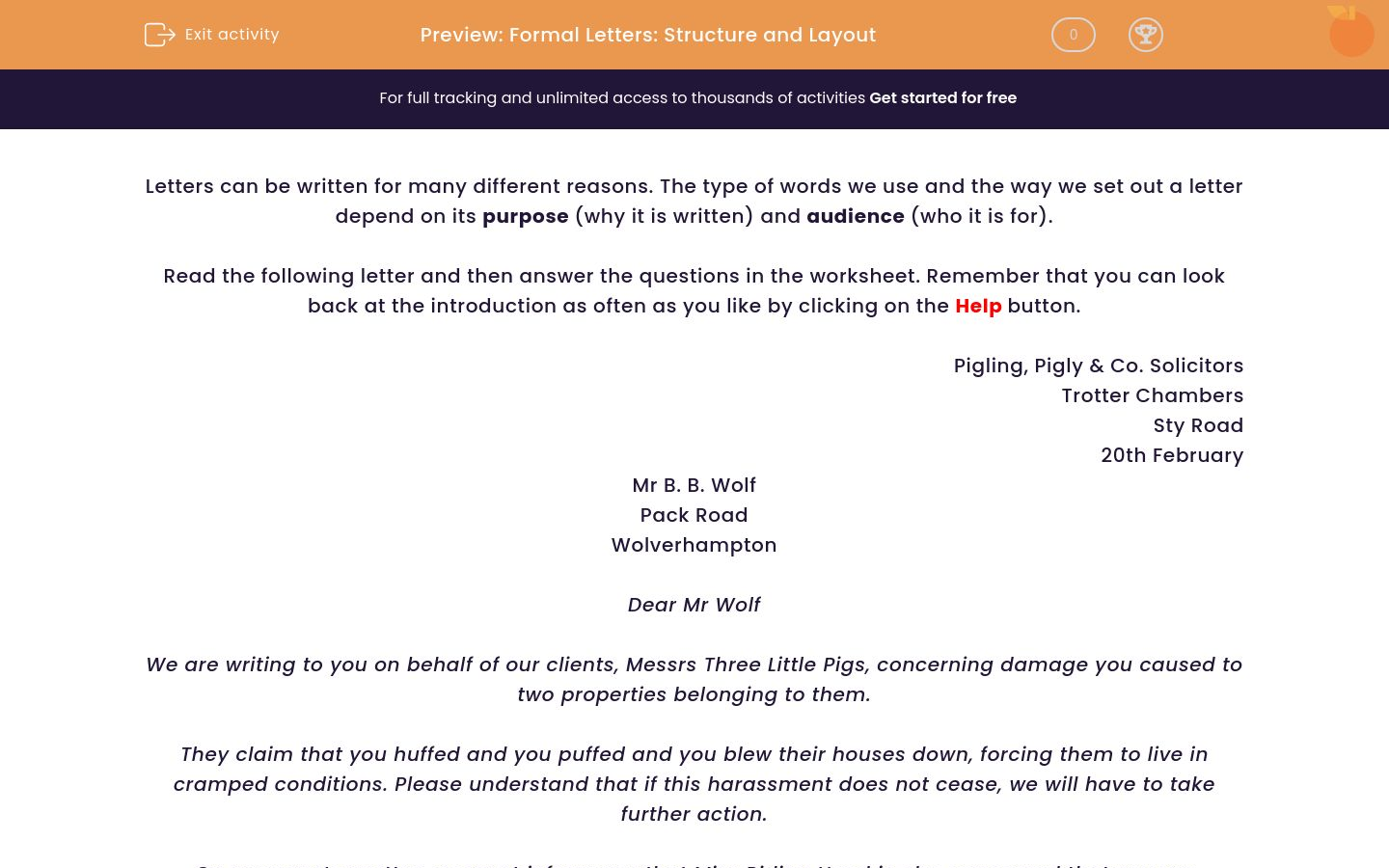 Understand the Structure and Layout of a Formal Letter Worksheet - EdPlace