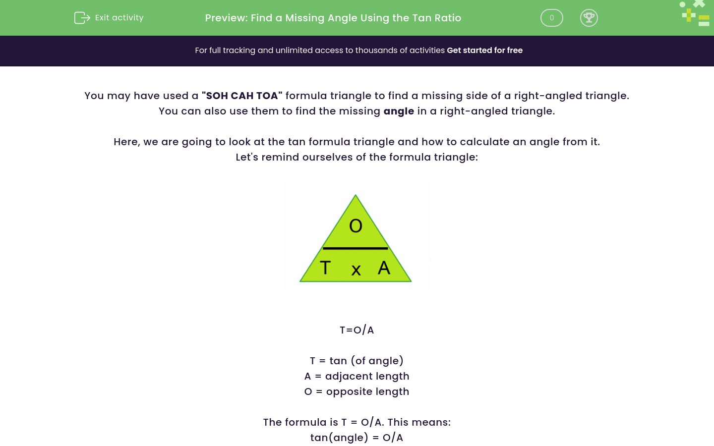 Find A Missing Angle Using The Tan Ratio Worksheet Edplace