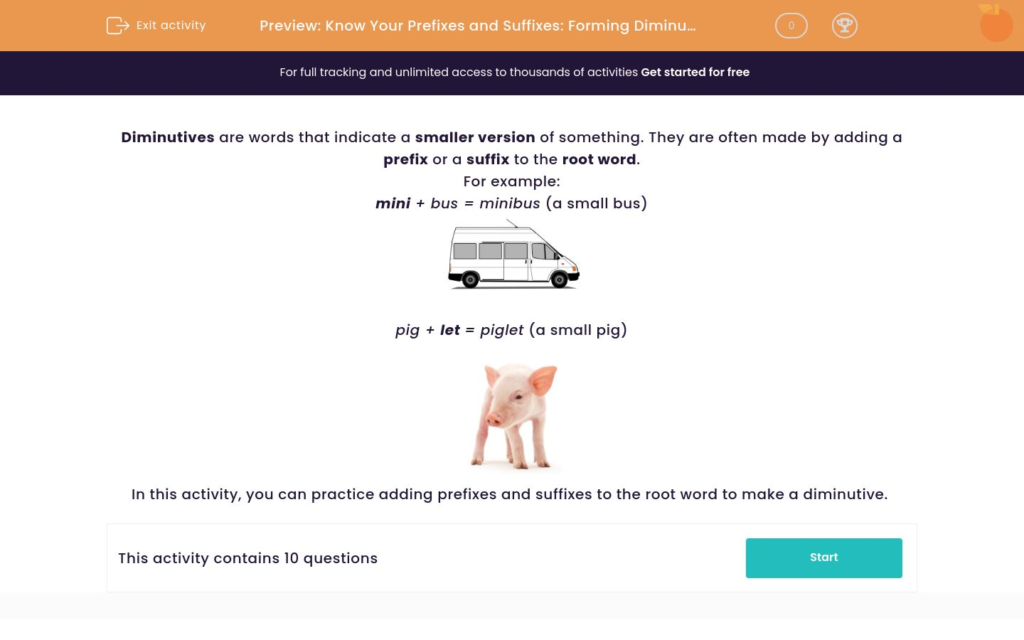 Know Your Prefixes and Suffixes: Forming Diminutives Worksheet - EdPlace