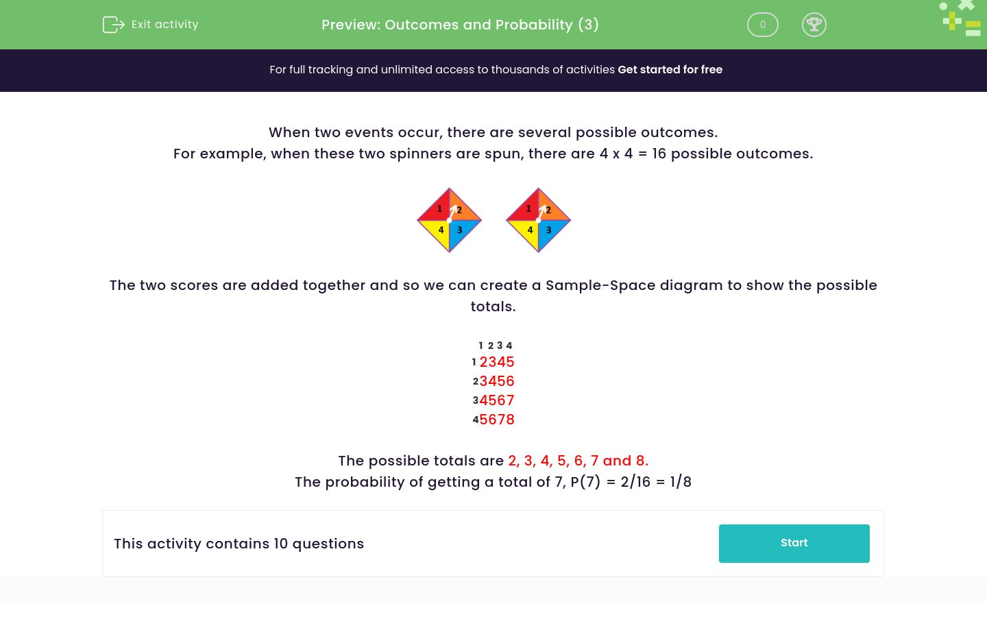 Use Sample Space Diagrams to Calculate Probability Worksheet - EdPlace