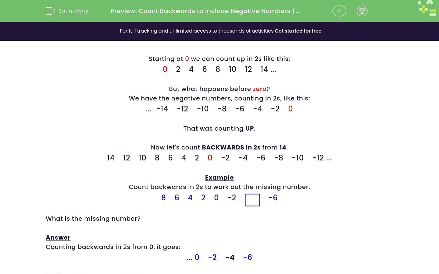 Count Backwards to Include Negative Numbers Worksheet - EdPlace