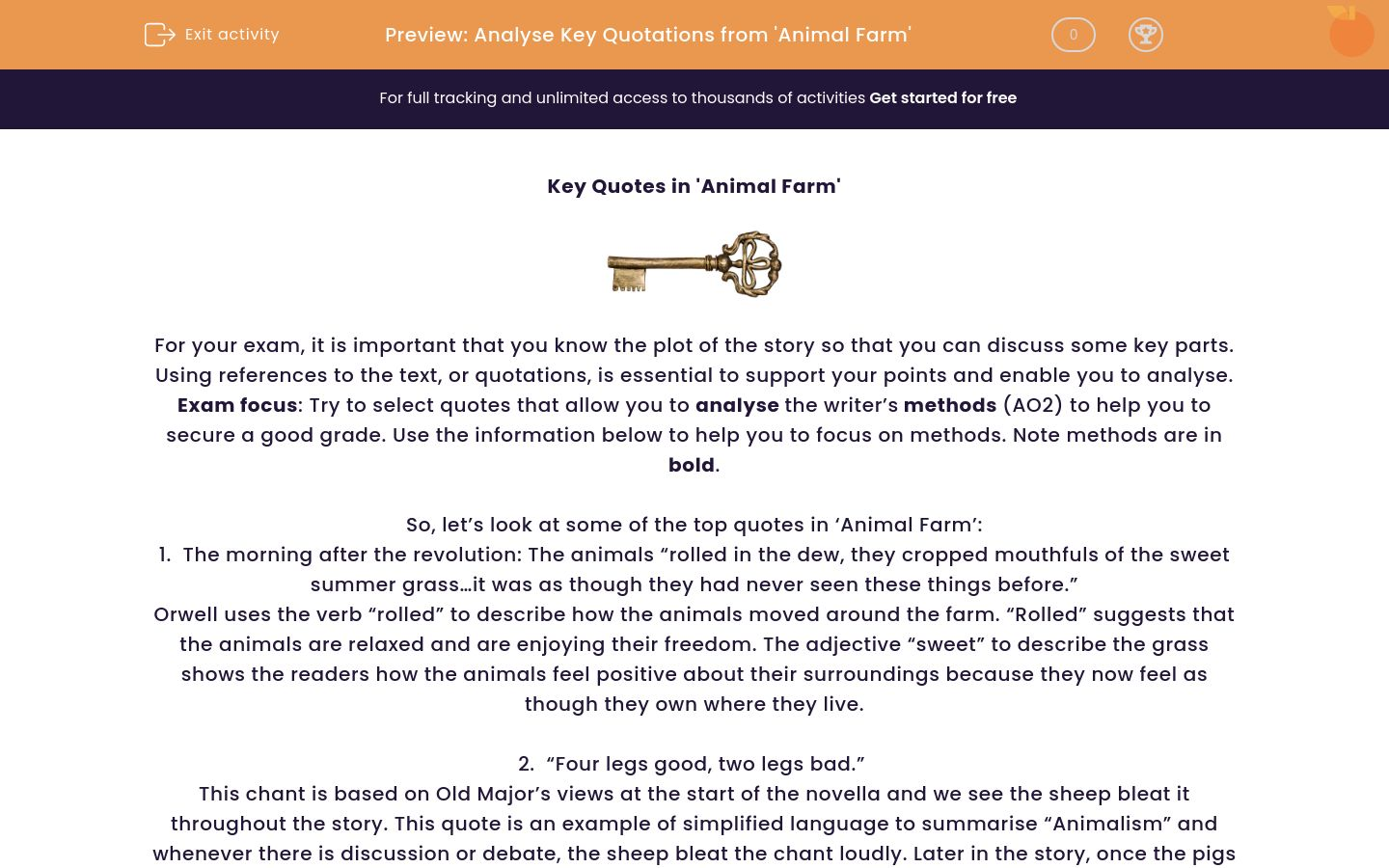 Analyse Key Quotations from 'Animal Farm' Worksheet - EdPlace