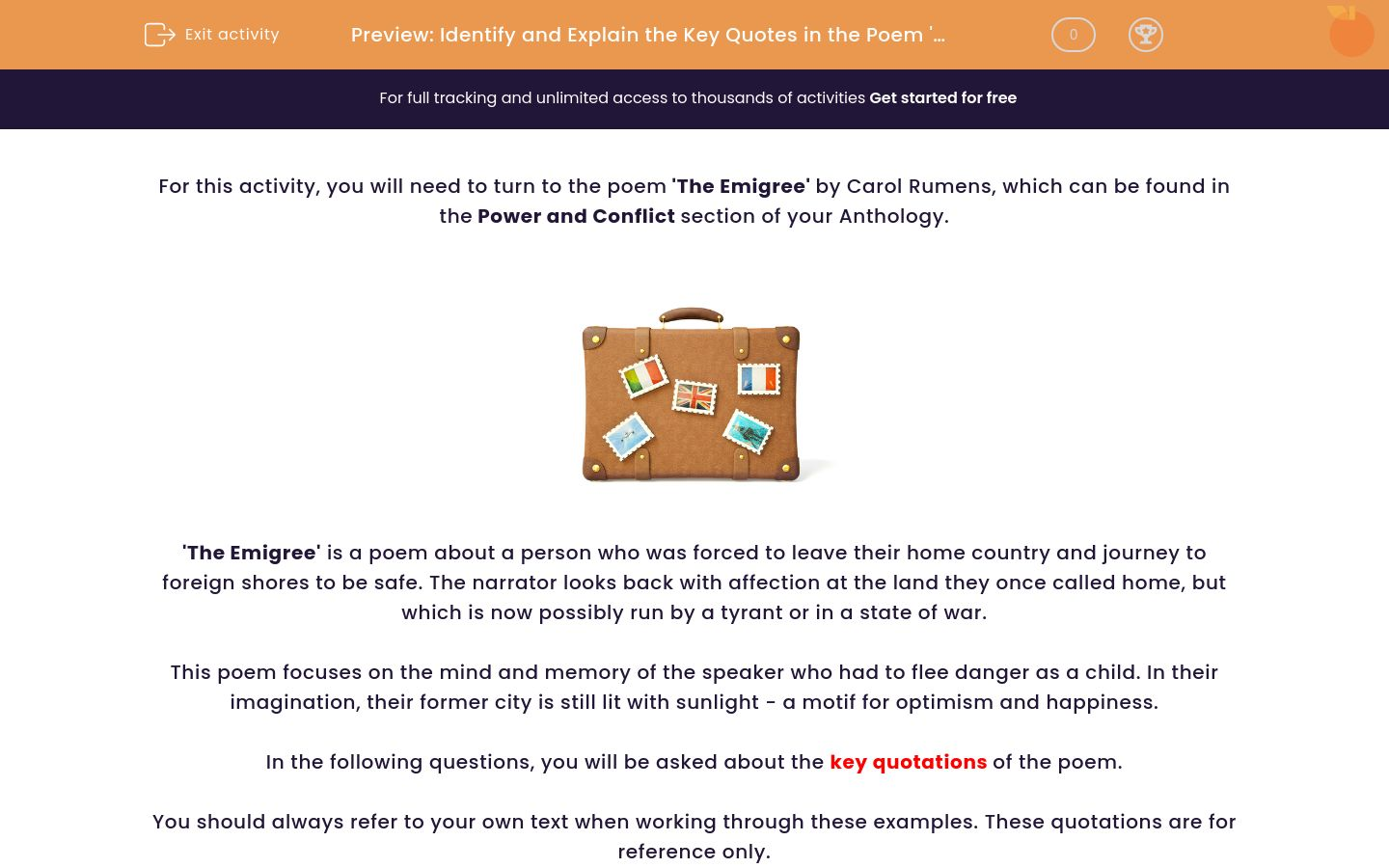 Identify and Explain the Key Quotes in the Poem 'The Emigree' by Carol ...