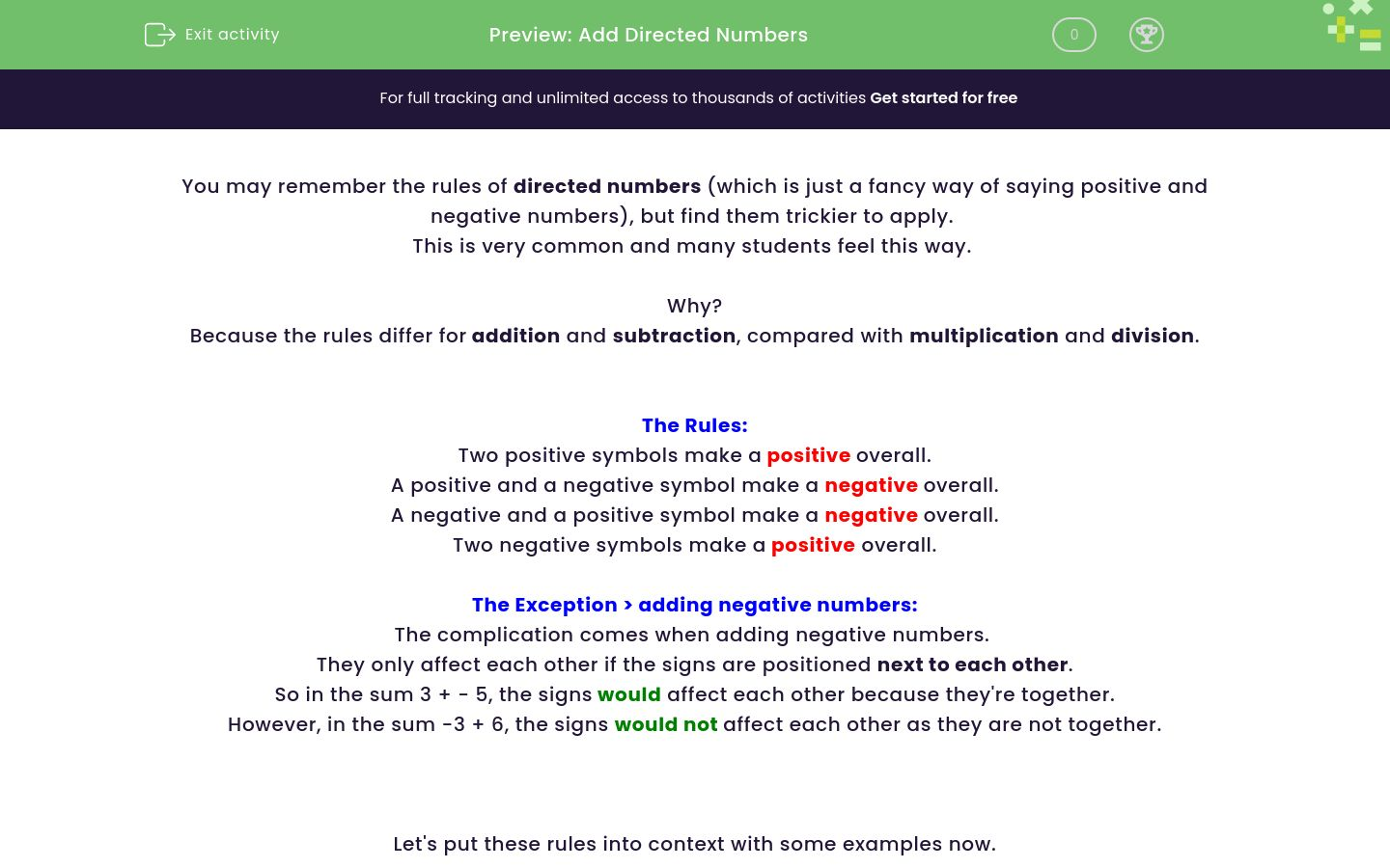 Add Directed Numbers Worksheet - EdPlace