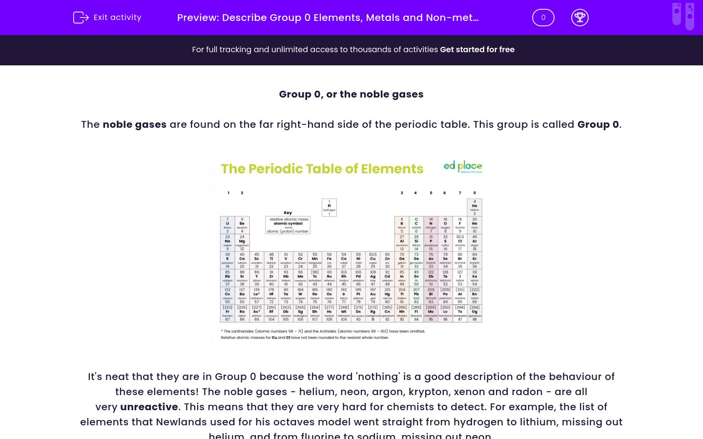 Describe Group 0 Elements, Metals and Non-metals Worksheet - EdPlace