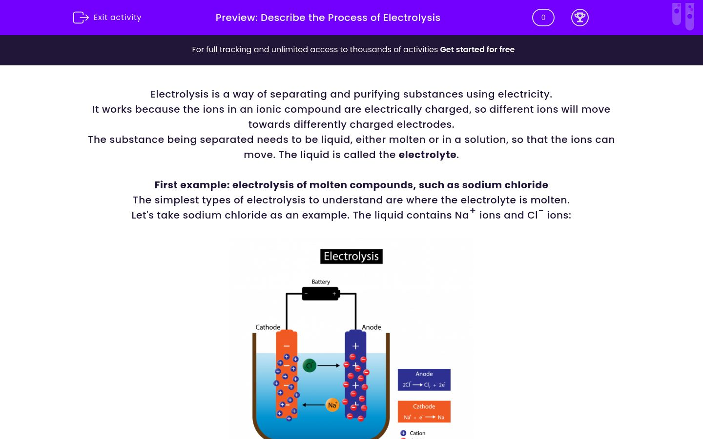 Describe the Process of Electrolysis Worksheet - EdPlace